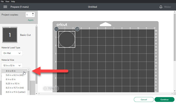 How to change the mat or material size in Design Space – Help Center