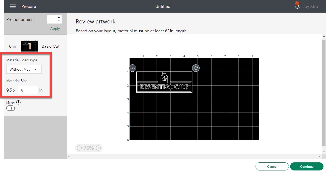 How to change the mat or material size in Design Space – Help Center